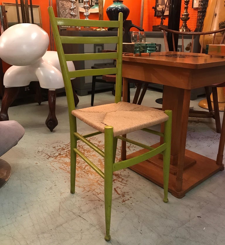 A Rustic Chiavari Spinetto Chair in Green Finish with Newly Rewoven ...