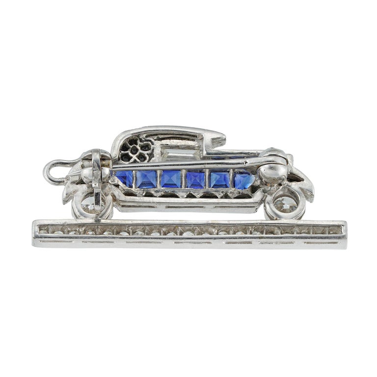 Sapphire, Diamond and Enamel Car Brooch For Sale at 1stDibs