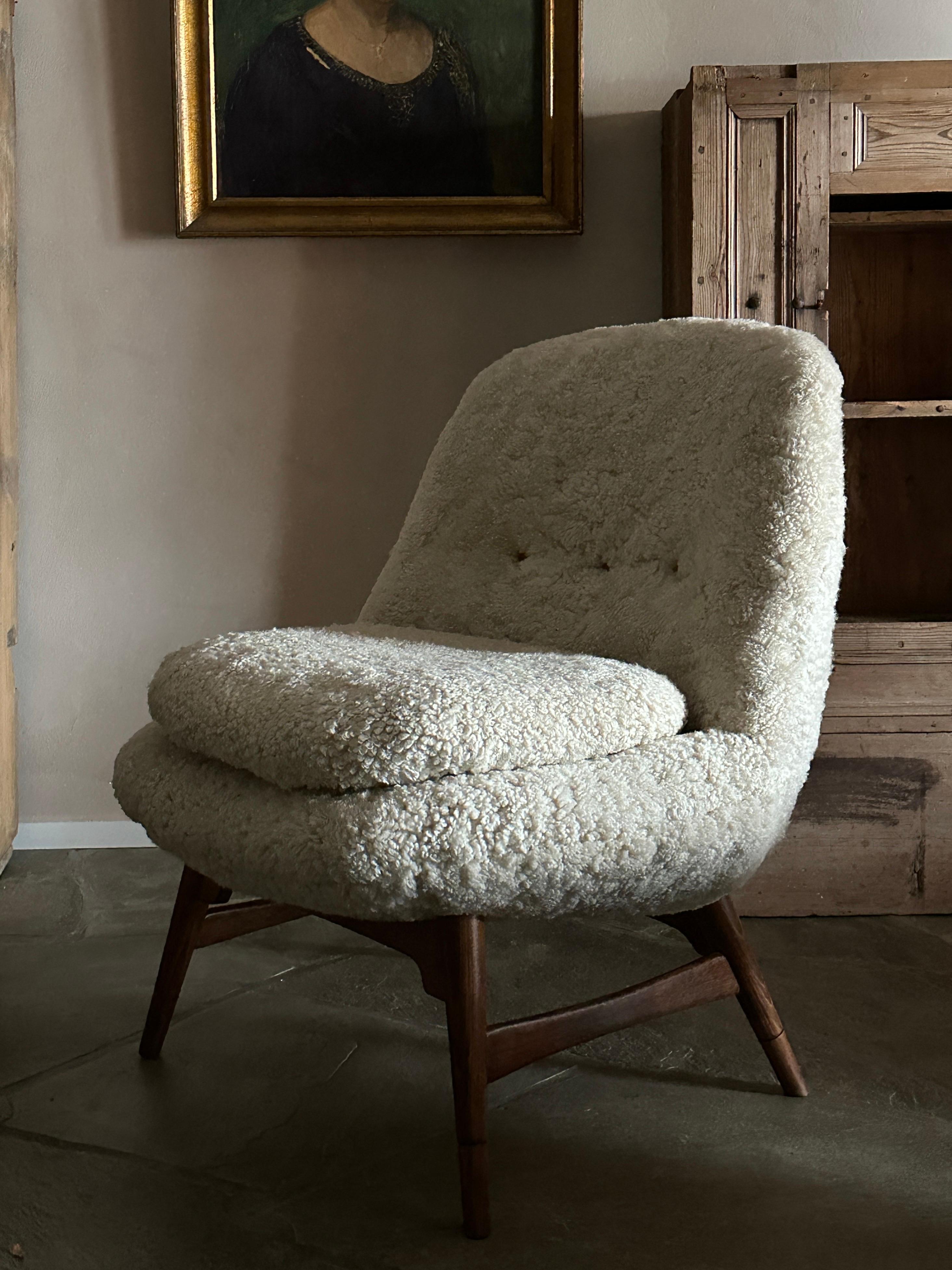 Scandinavian Modern Easy Chair in Sheepskin, 1950s at 1stDibs
