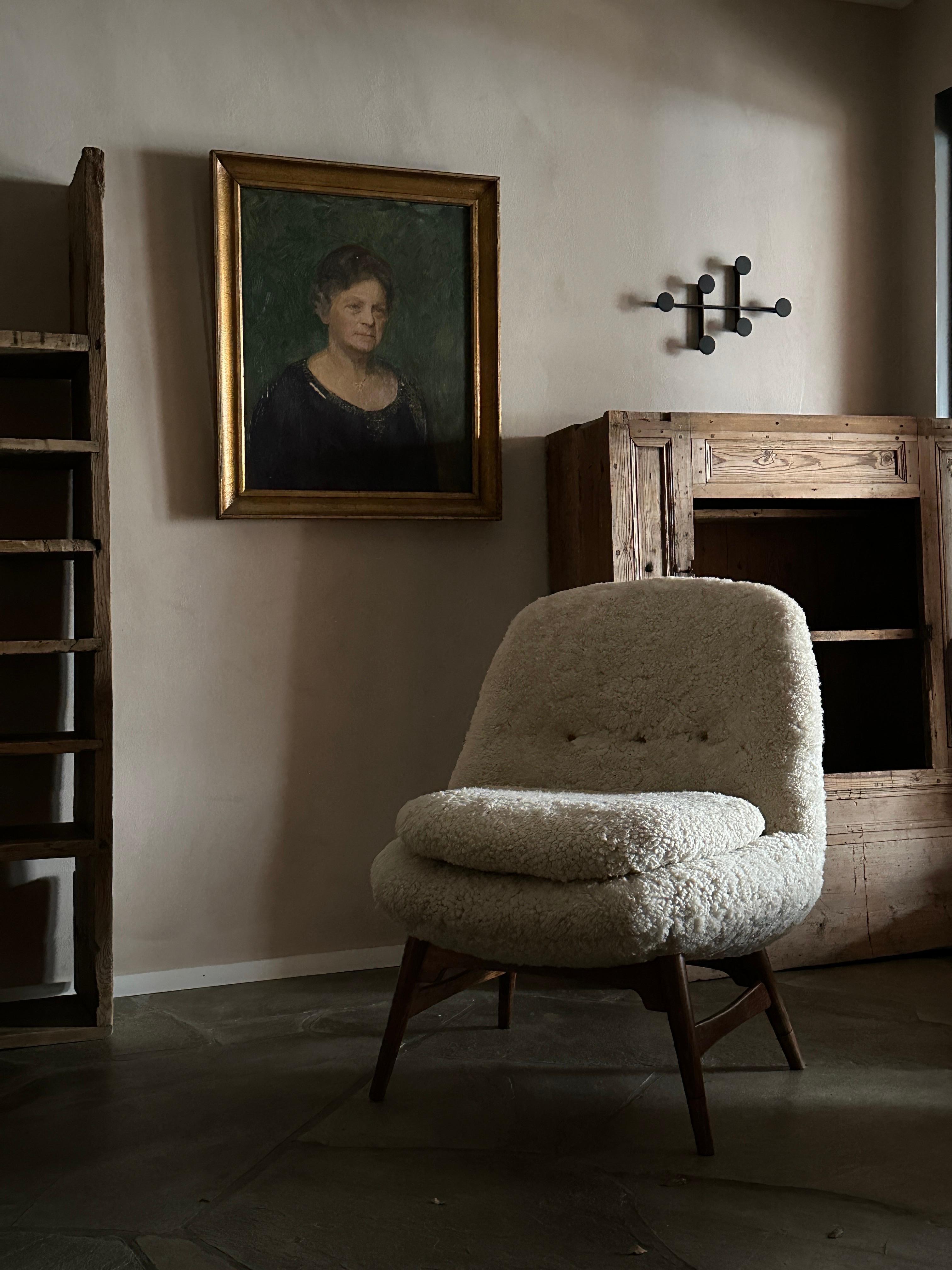 Scandinavian Modern Easy Chair in Sheepskin, 1950s at 1stDibs