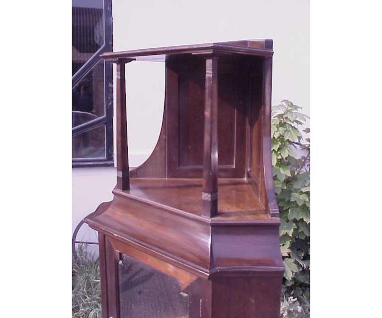 Secessionist Style Walnut Corner Display Cabinet with Stylized brass ...