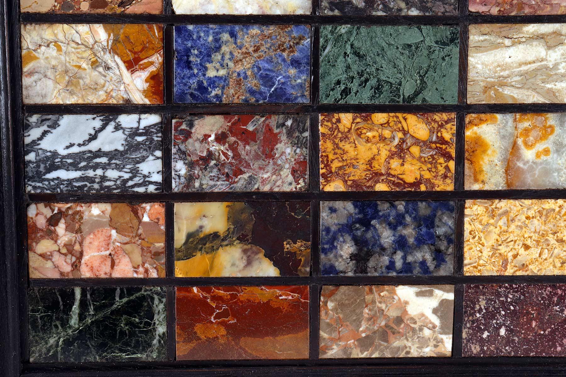 A selection of 30 antique Grand Tour marquetry marbles, Italy 1850. For ...