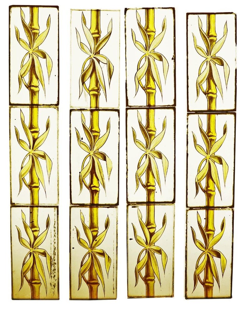 Series of 70 Hand Painted Bamboo Glass Panels at 1stDibs