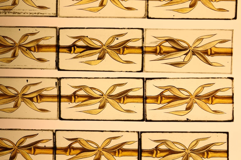 Series of 70 Hand Painted Bamboo Glass Panels at 1stDibs