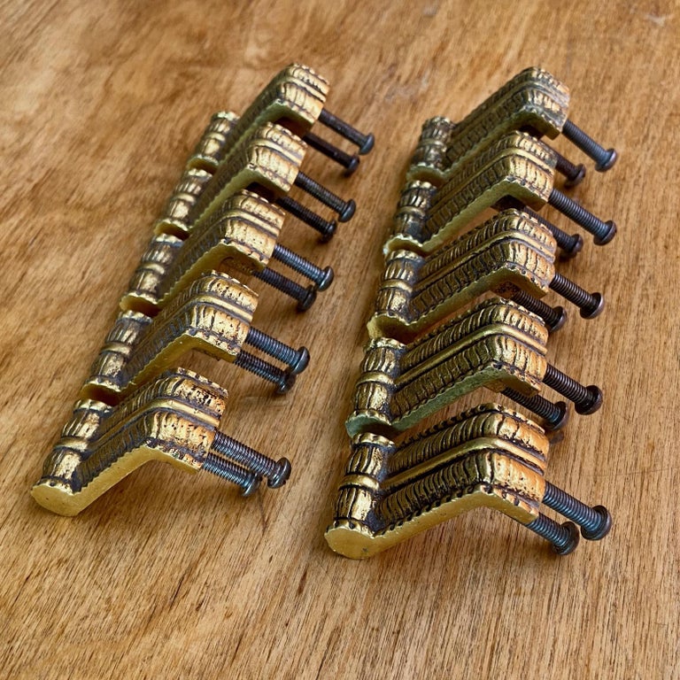 Set of 10 Italian Brass Drawer or Cabinet Handles or Pulls, circa 1940 ...