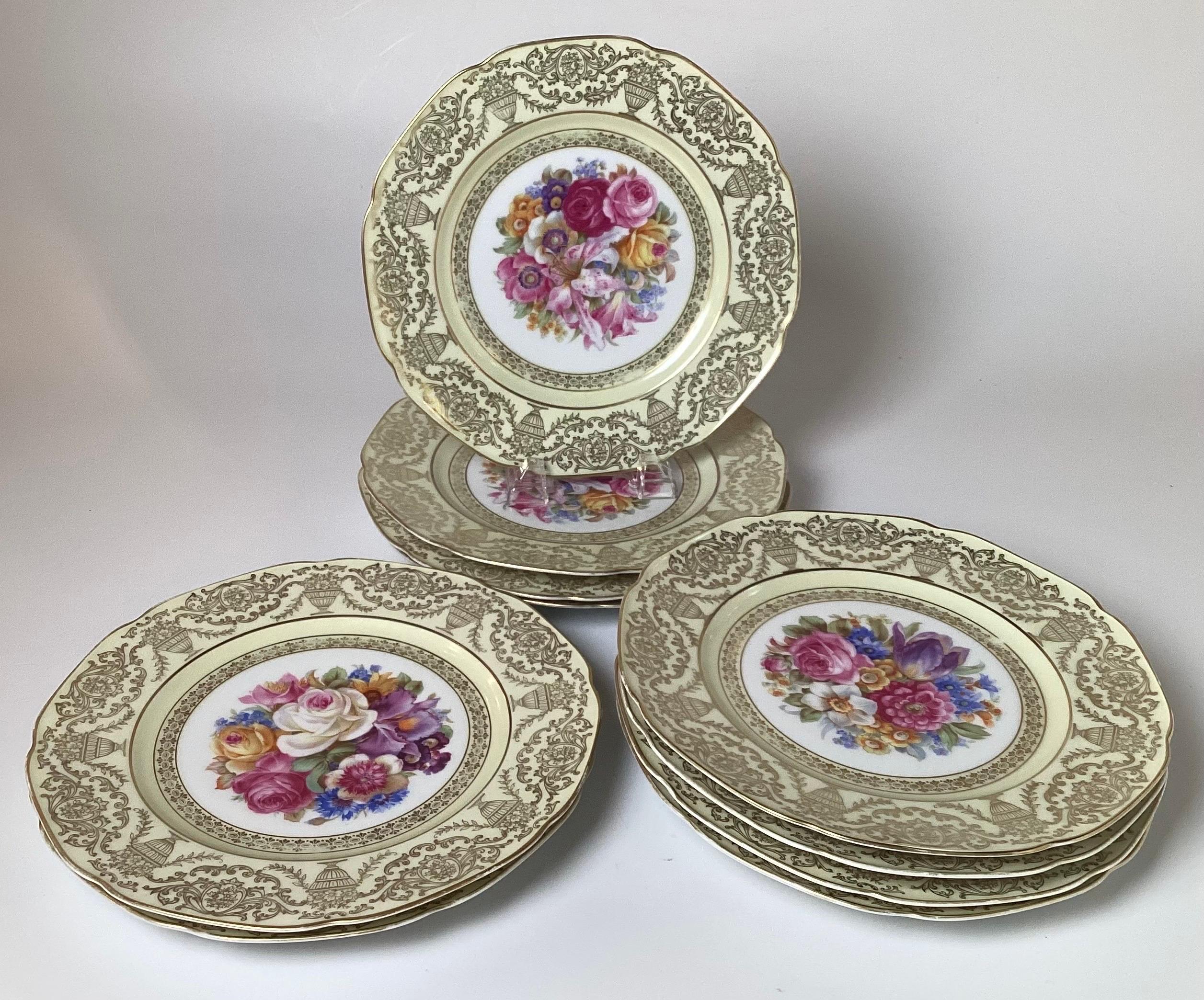 Set of 10 Porcelain Floral Dinner Service Plates For Sale at 1stDibs