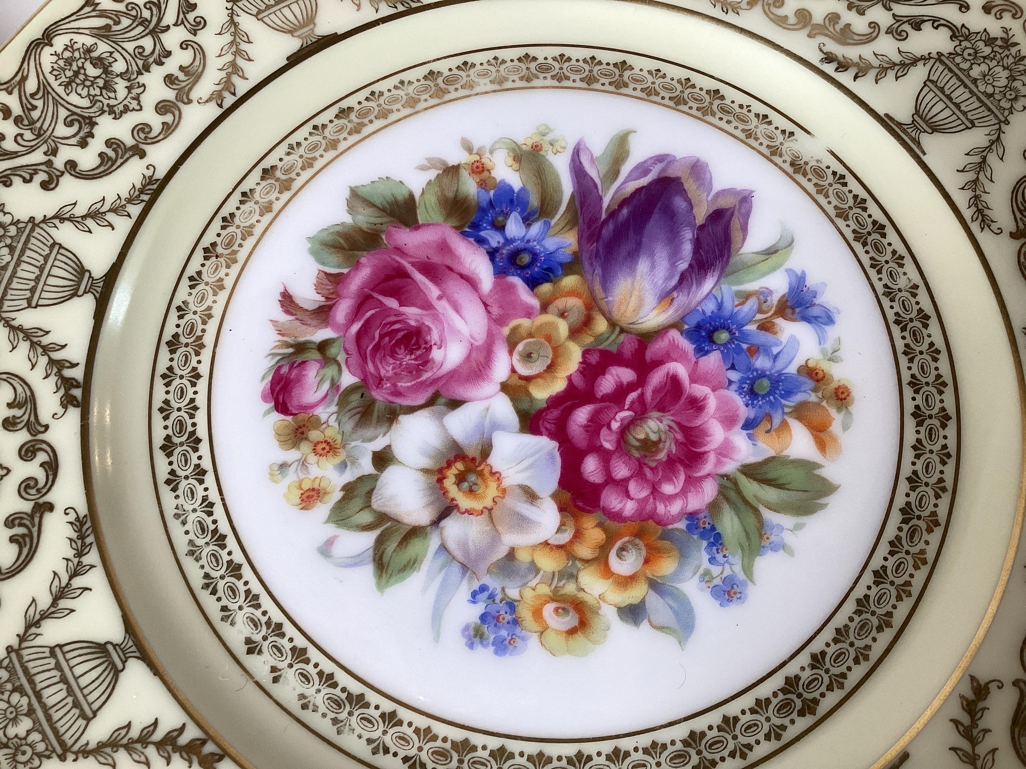Set of 10 Porcelain Floral Dinner Service Plates For Sale at 1stDibs