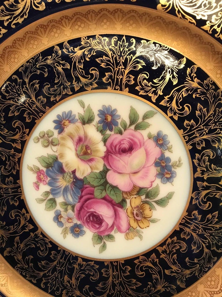 Set of 12 Elaborate Cobalt and Gilt Floral Service Plates For Sale at ...