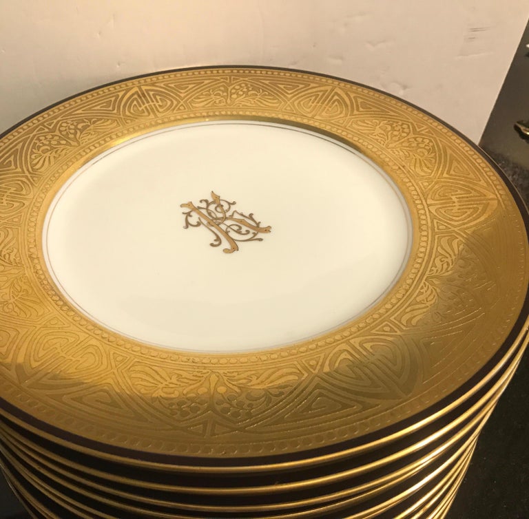 Set of 12 Porcelain Art Nouveau Gold Encrusted Service Dinner Plates at ...