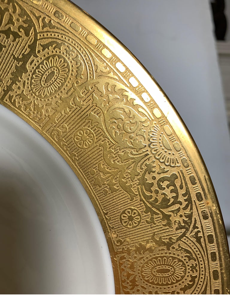 Set of 12 Wide Gold Bordered Service Plates For Sale at 1stDibs
