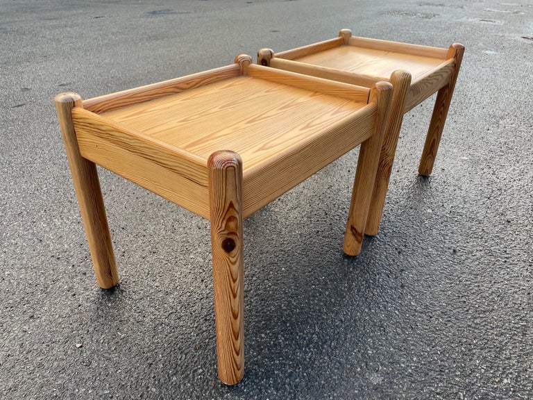 Set of 1970´S Scandinavian Brutalist Pine Side Tables or Nightstands For Sale at 1stDibs