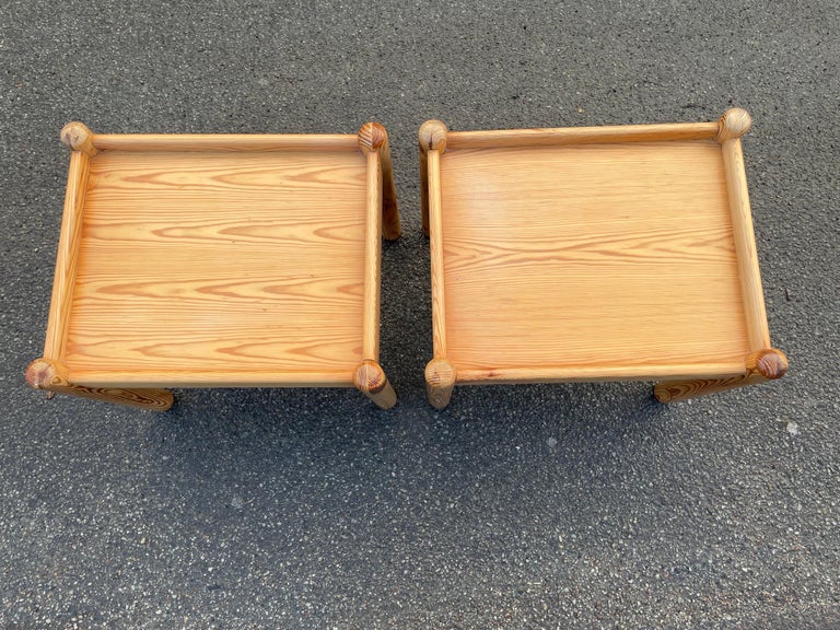 Set of 1970´S Scandinavian Brutalist Pine Side Tables or Nightstands For Sale at 1stDibs