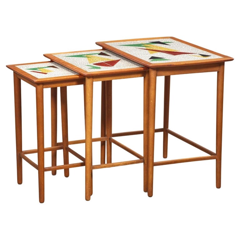 Set of 3 MCM Danish Teak and Tile Inlay Nesting Tables, 1960s For Sale ...