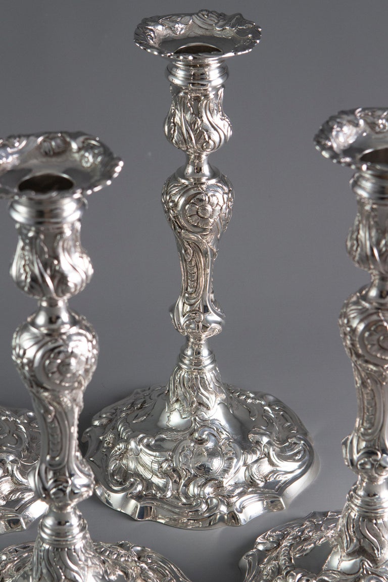 A Set of 4 George II Cast Silver Candlesticks, London 1753 by John Cafe ...
