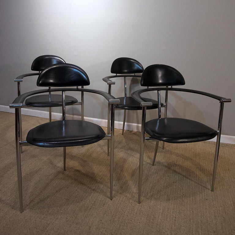 Set of 4 Italian Black Leather Stiletto Chairs by Arrben at 1stDibs