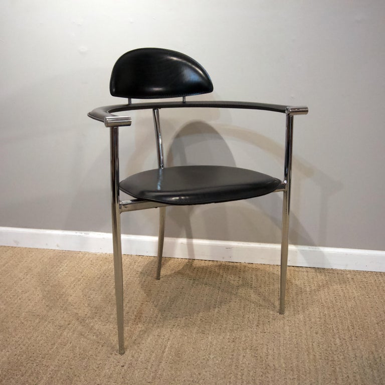 Set of 4 Italian Black Leather Stiletto Chairs by Arrben at 1stDibs