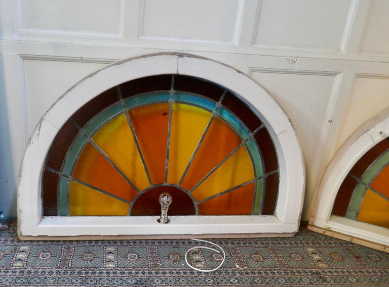 Set of 4 Large Art Deco Arched Sunburst Stained Glass Windows For Sale ...