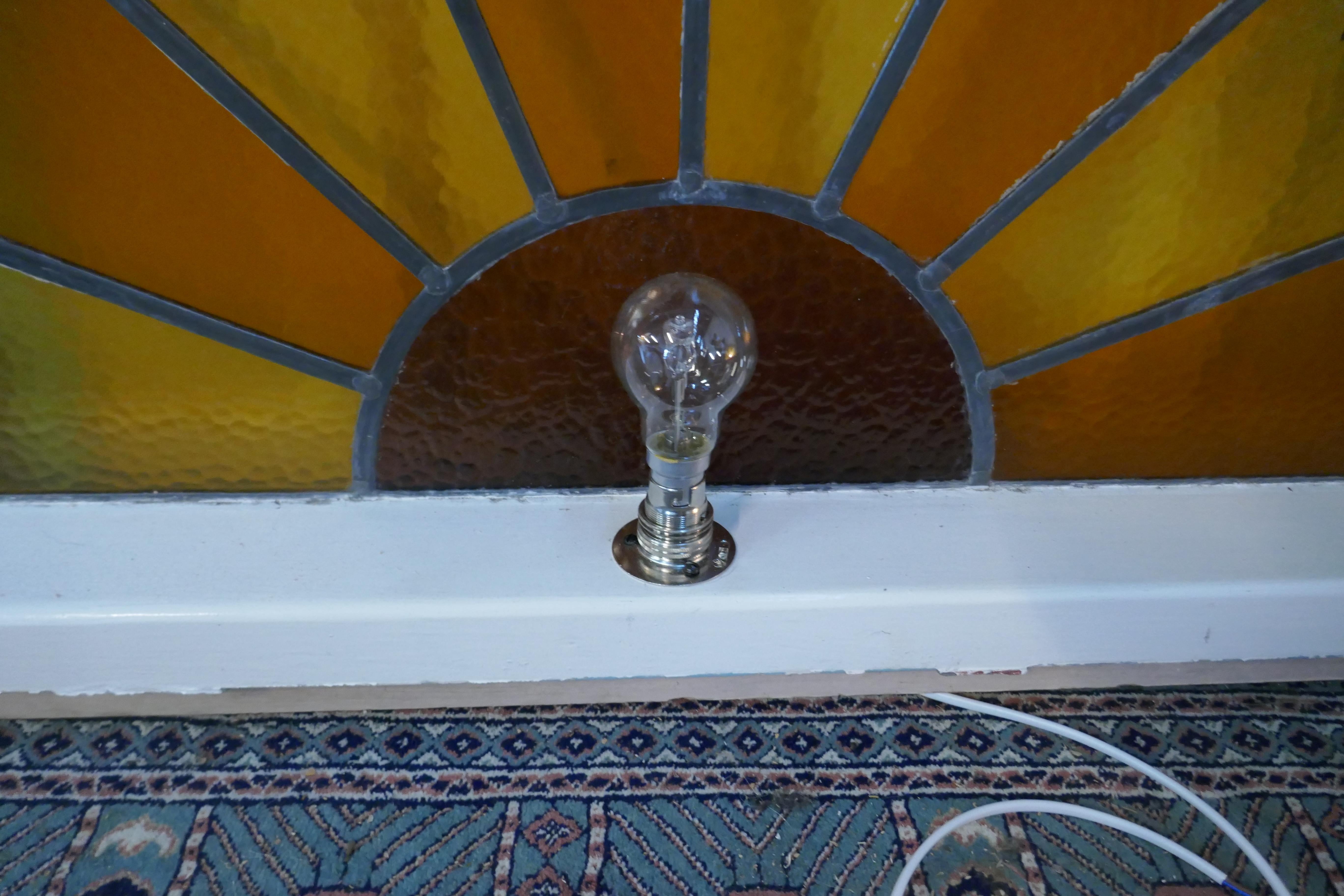 Set of 4 Large Art Deco Arched Sunburst Stained Glass Windows For Sale ...