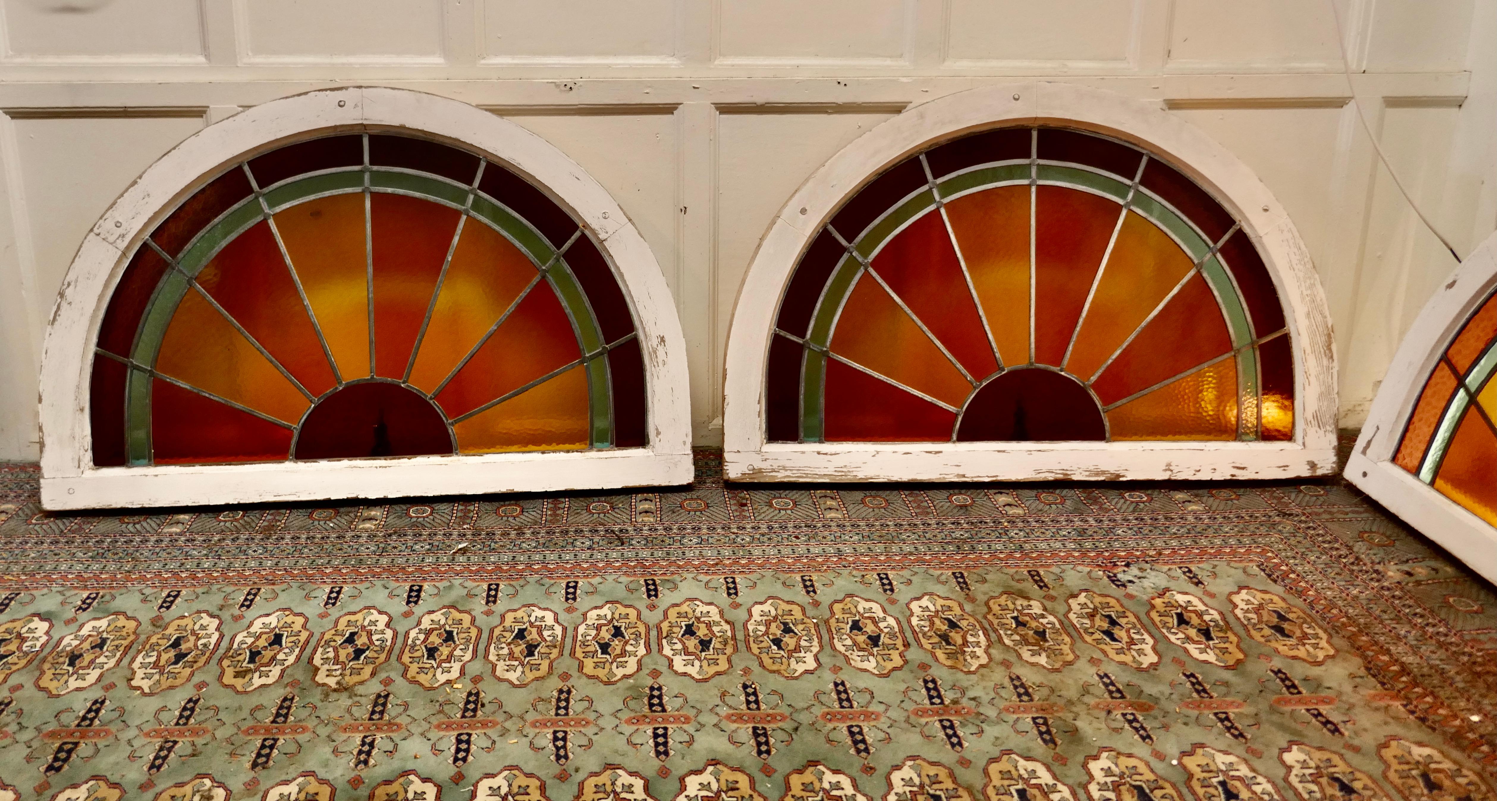 Set of 4 Large Art Deco Arched Sunburst Stained Glass Windows For Sale ...