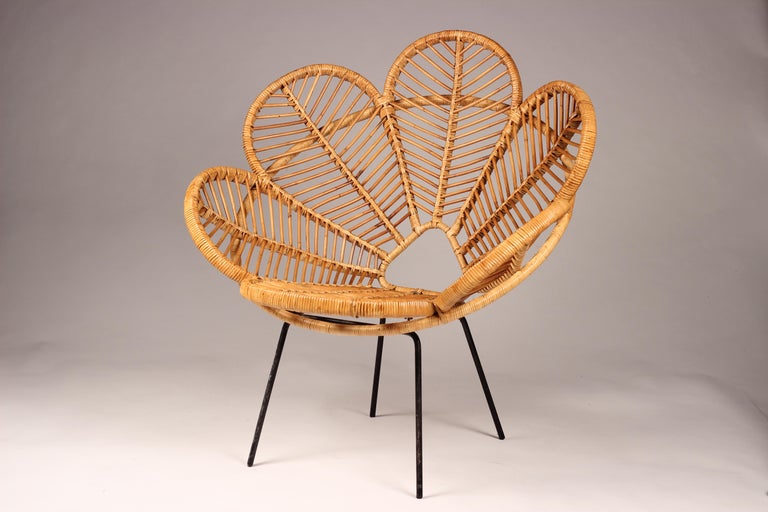 Cane, Wicker and Raffia Flower garden Chairs Mid Century French Design ...