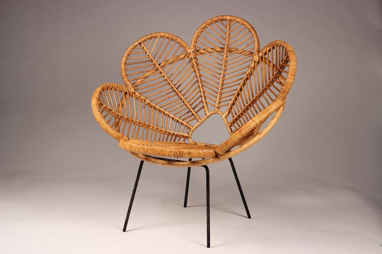 Cane, Wicker and Raffia Flower garden Chairs Mid Century French Design ...
