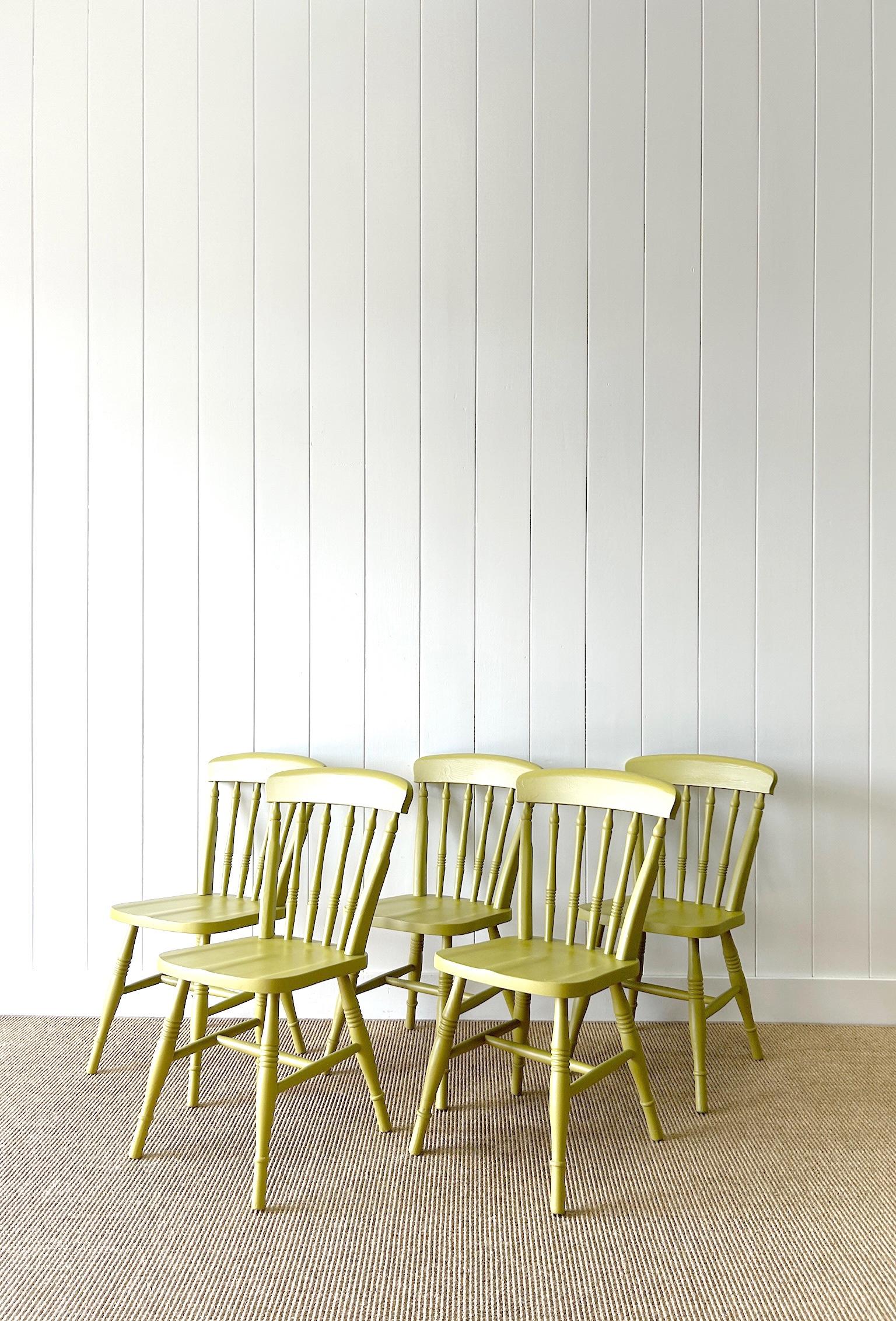 A Set of 5 Antique Ash Spindle Back Side Chairs For Sale at 1stDibs