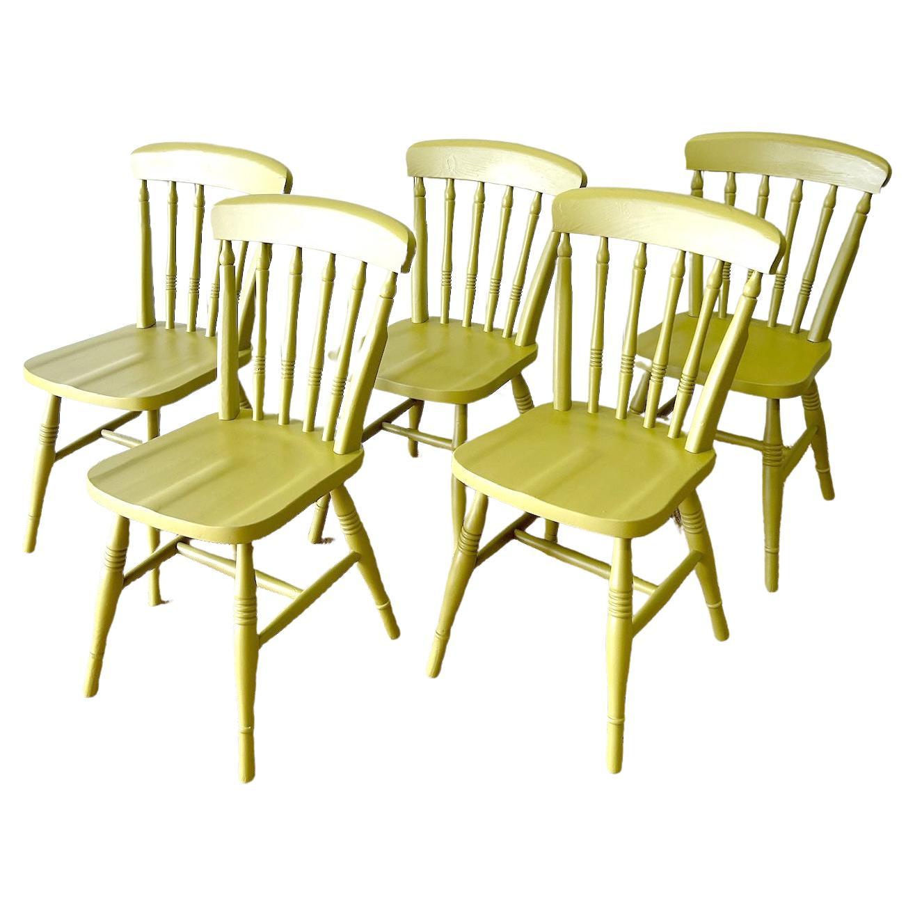 A Set of 5 Antique Ash Spindle Back Side Chairs For Sale at 1stDibs
