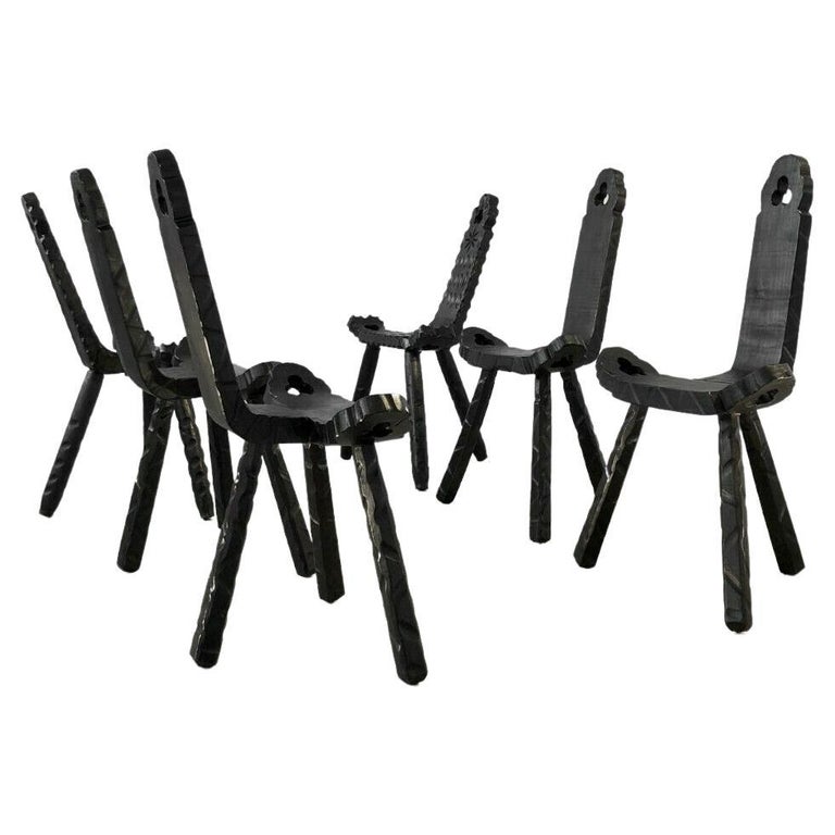 Set of 6 Folk Art Tribal Chairs Sculpted in Massive Wood For Sale at ...
