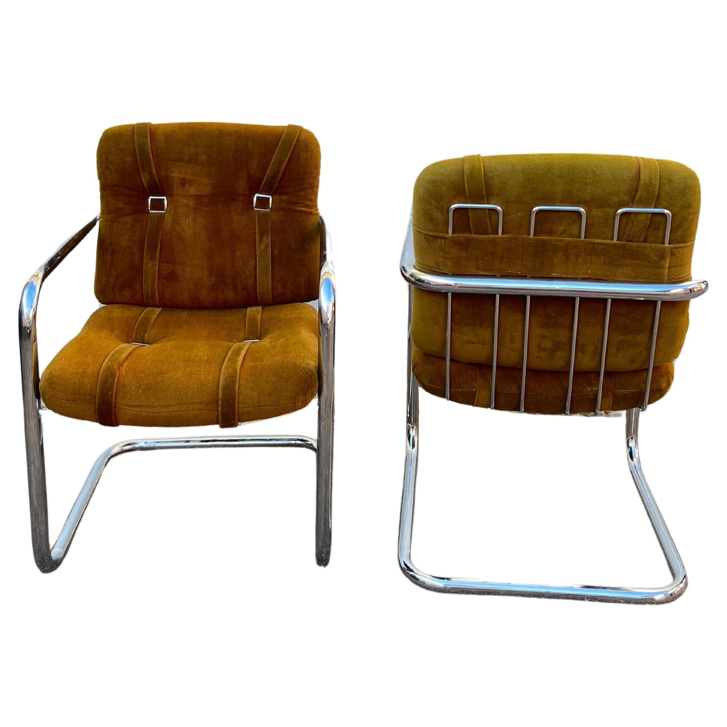 A set of 6 vintage chrome and olive velvet dining chairs, by Chromcraft ...