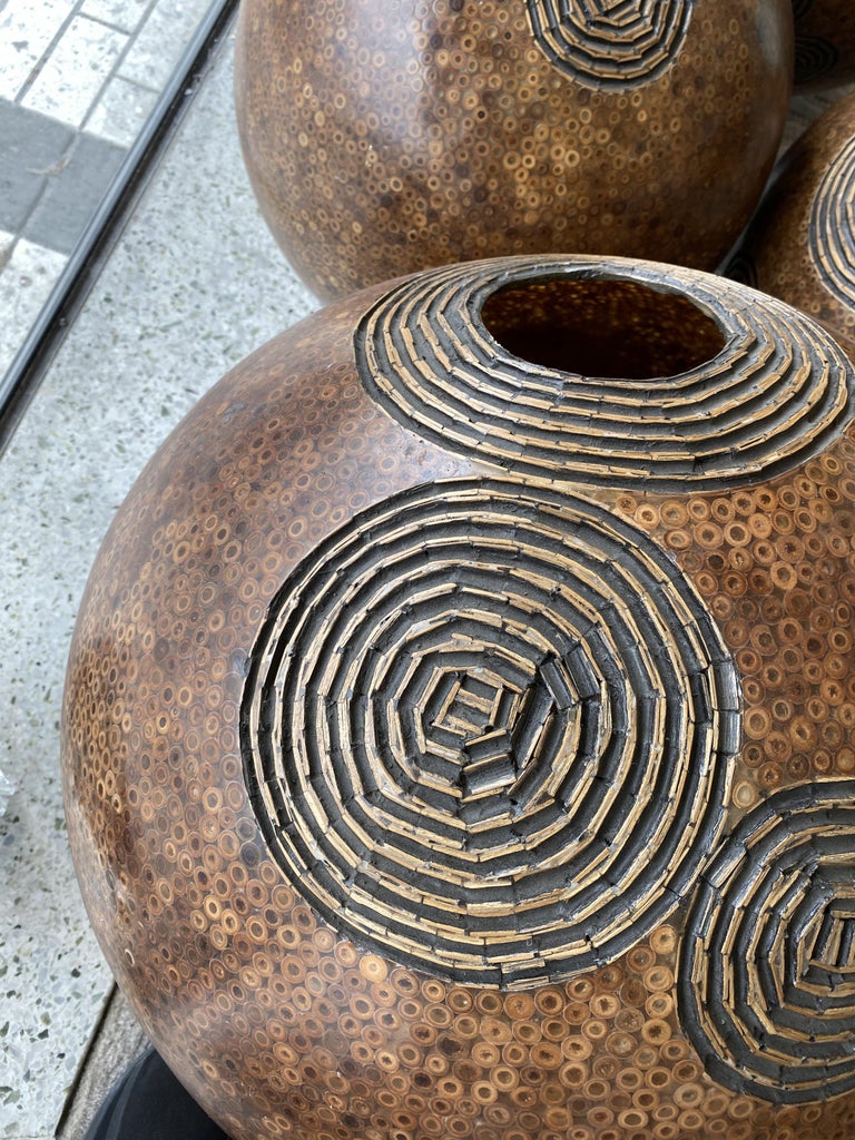 A Set of 4 American Modern Bamboo and Resin Composite Sphere Lights For ...