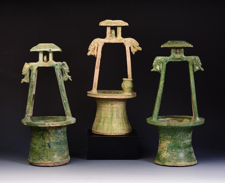 Set of Antique Chinese Green Glazed Pottery Model of Wells with Dragon ...