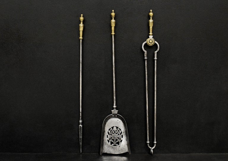 Set of Brass and steel Antique Firetools For Sale at 1stDibs