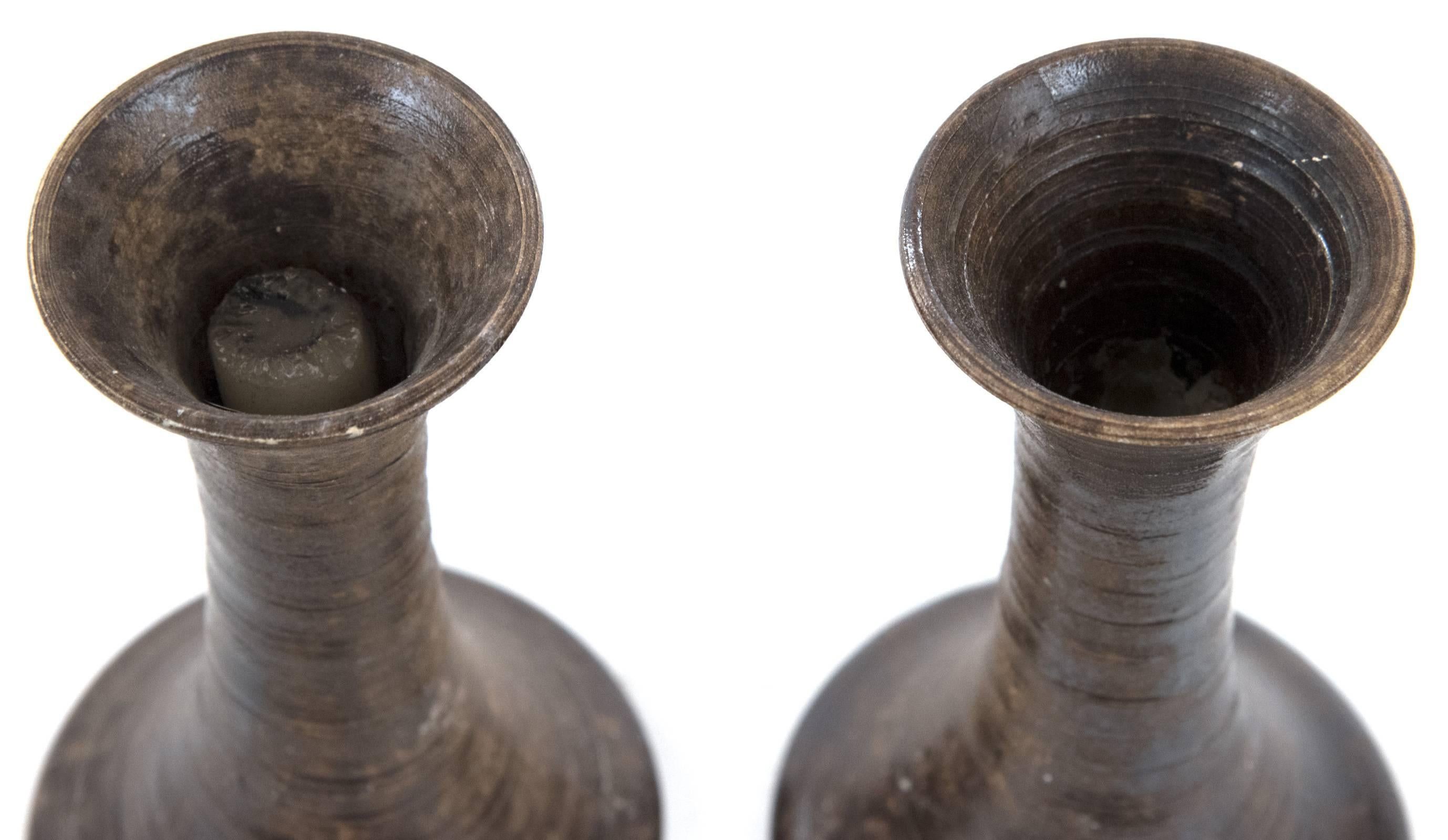 Set of Brown Glazed Stoneware Candlesticks For Sale at 1stDibs