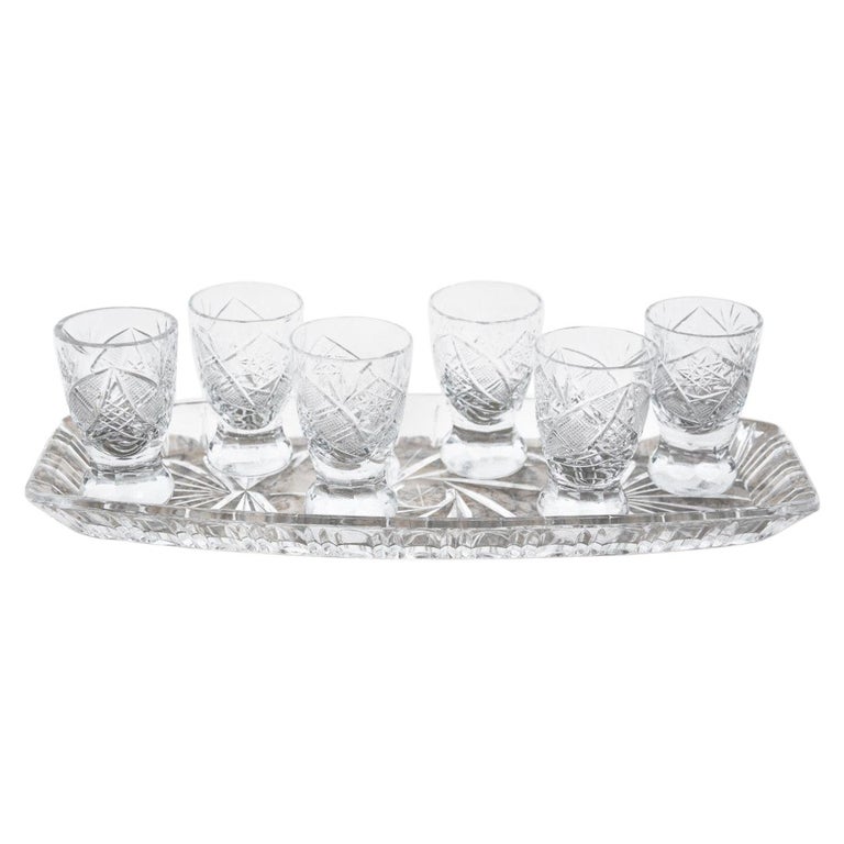Set of Crystal Glasses with a Tray, Poland, 1970s at 1stDibs
