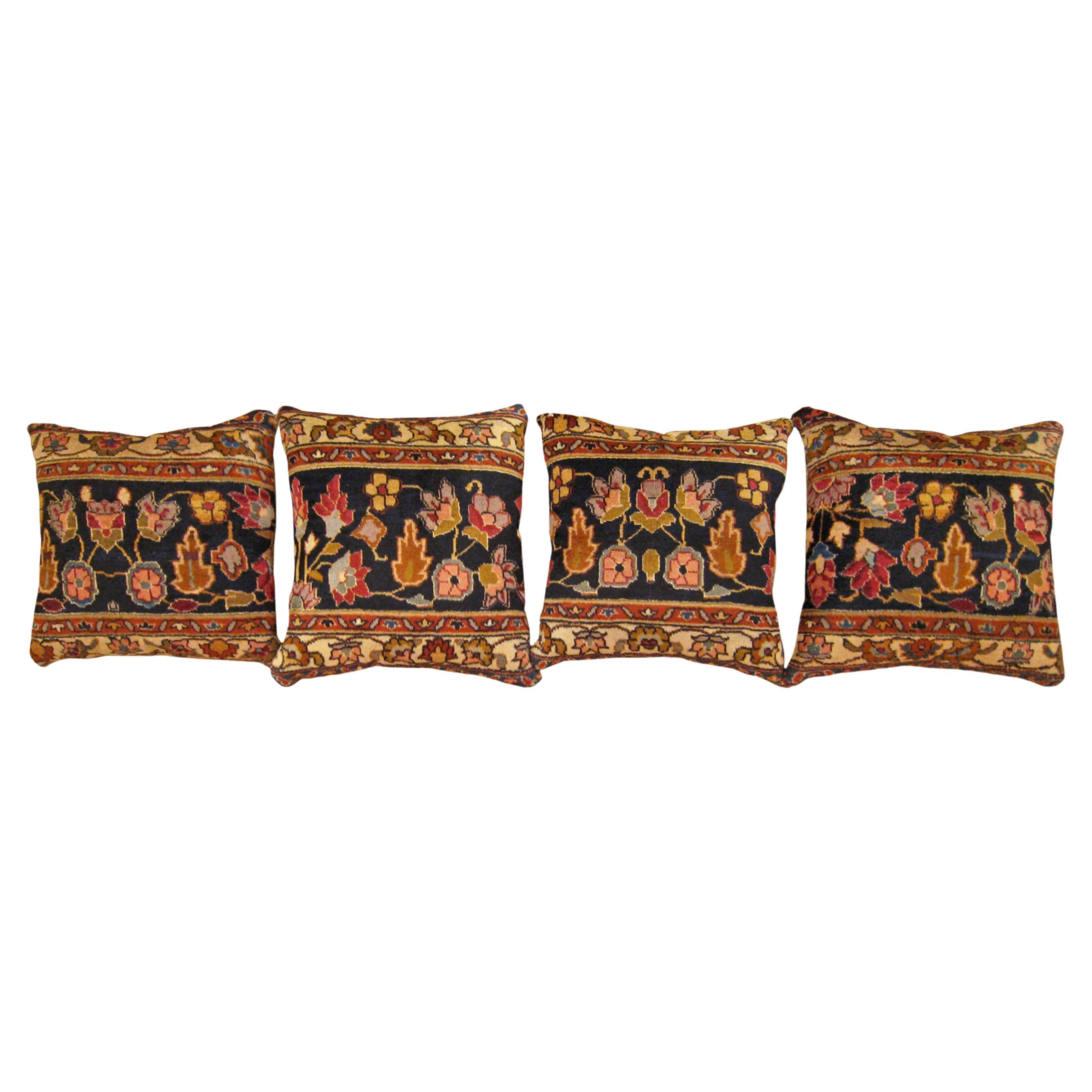 Set of Decorative Antique Indian Agra Rug Pillows with Floral Elements ...