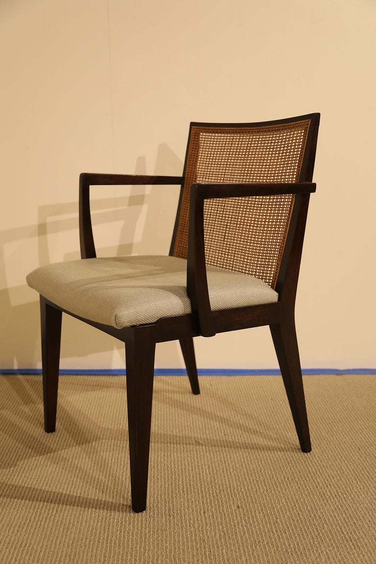 A Set of Six Walnut and Caned Dining Chair designed by Edward Wormley ...