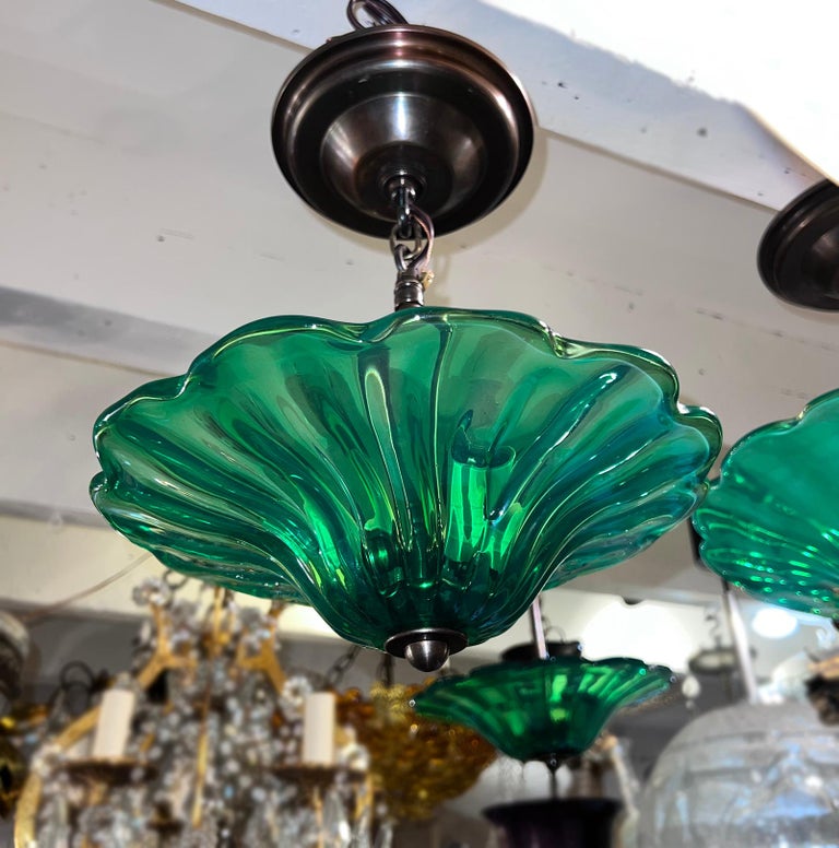 Set of Emerald Green Glass Light Fixtures, Sold Individually For Sale ...
