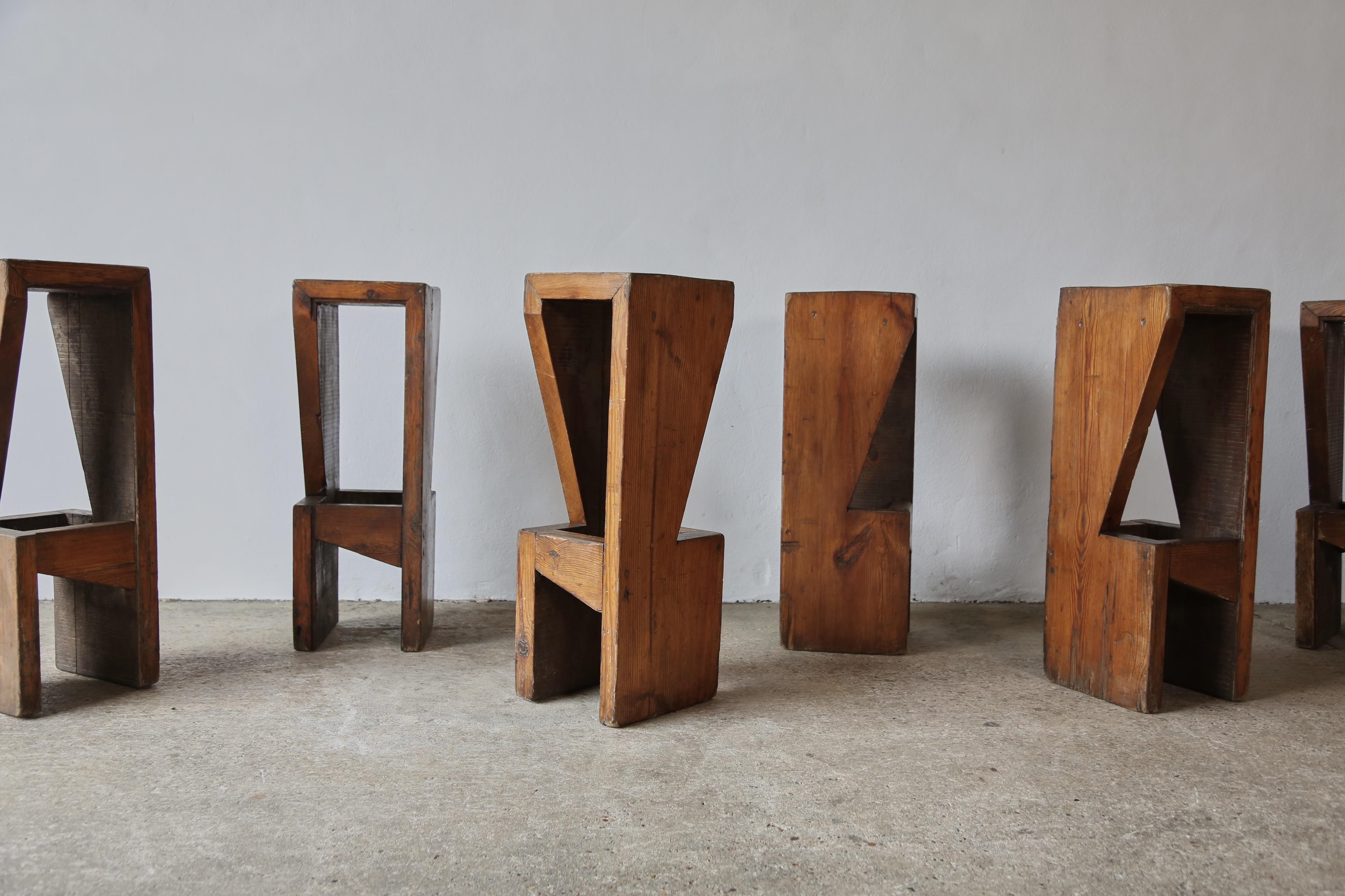 Set of Extraordinary Spanish Stools in Pine, 1960s For Sale at 1stDibs