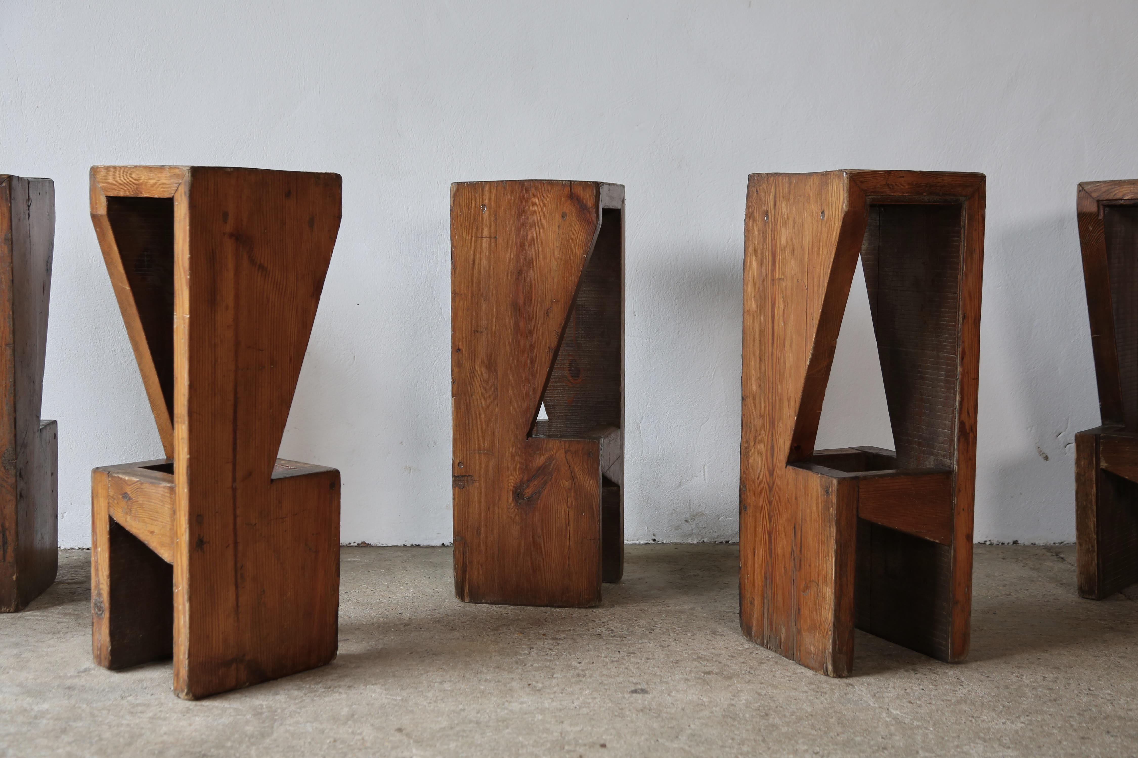 Set of Extraordinary Spanish Stools in Pine, 1960s For Sale at 1stDibs