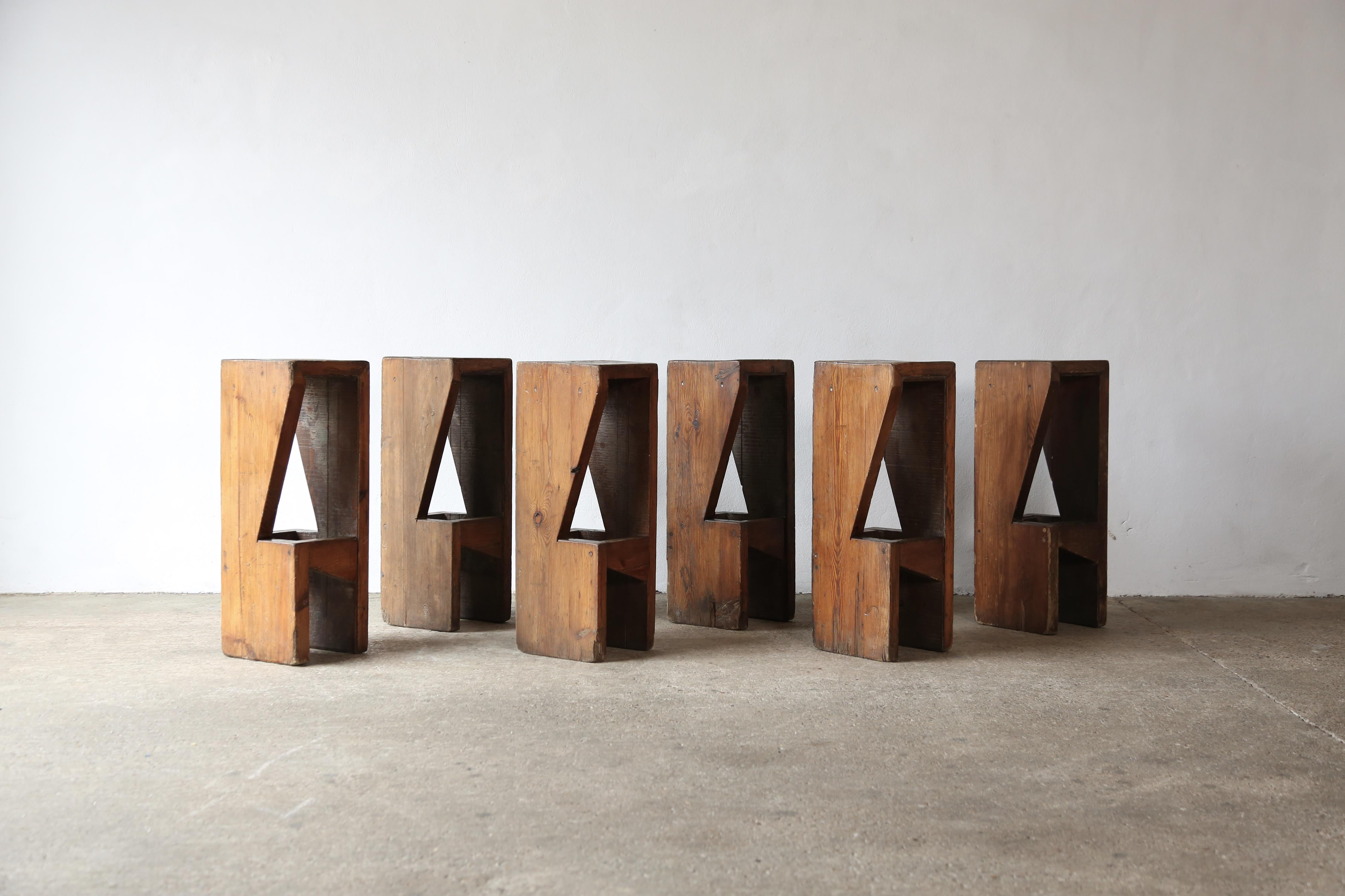 Set of Extraordinary Spanish Stools in Pine, 1960s For Sale at 1stDibs