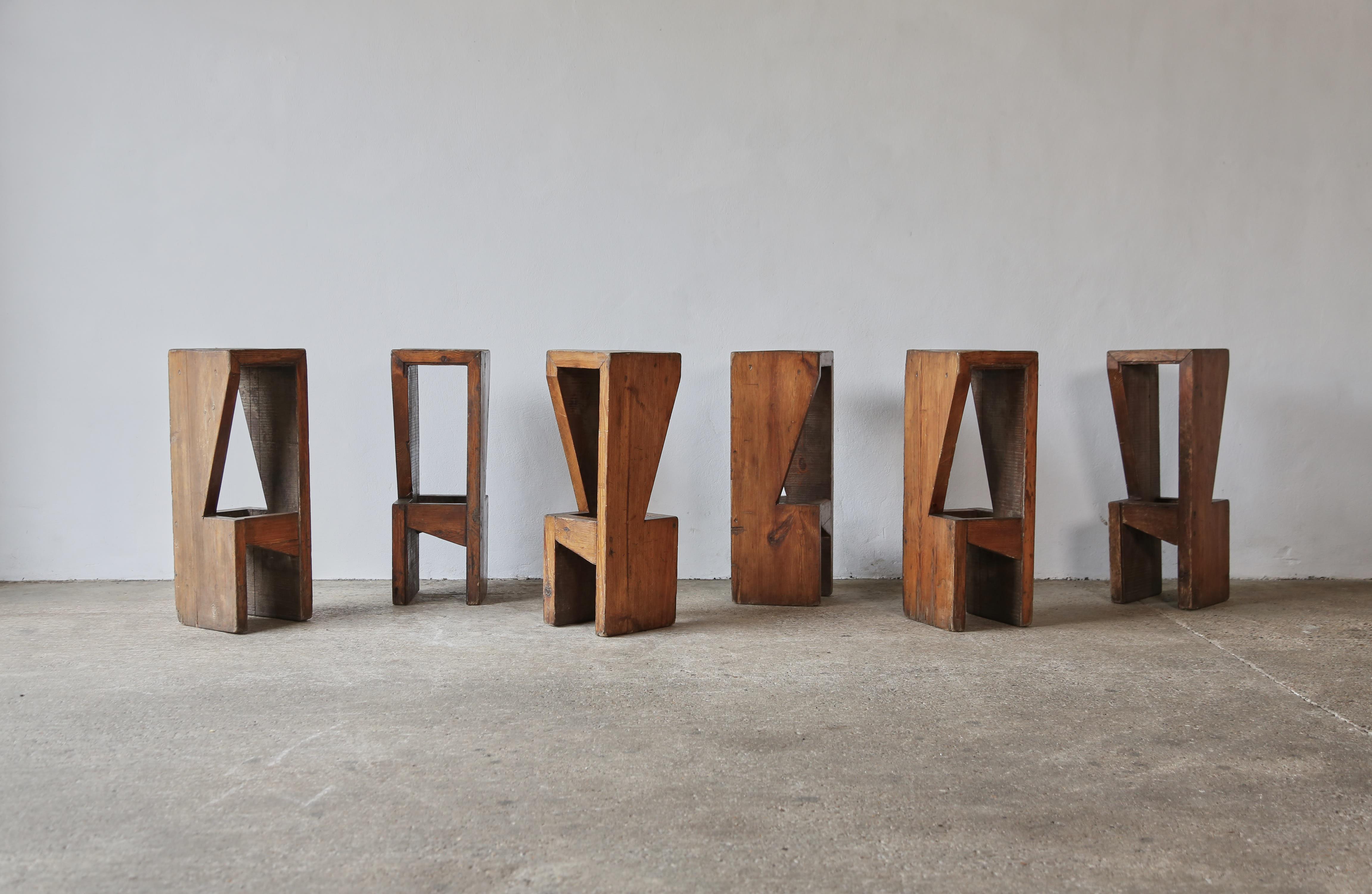 Set of Extraordinary Spanish Stools in Pine, 1960s For Sale at 1stDibs