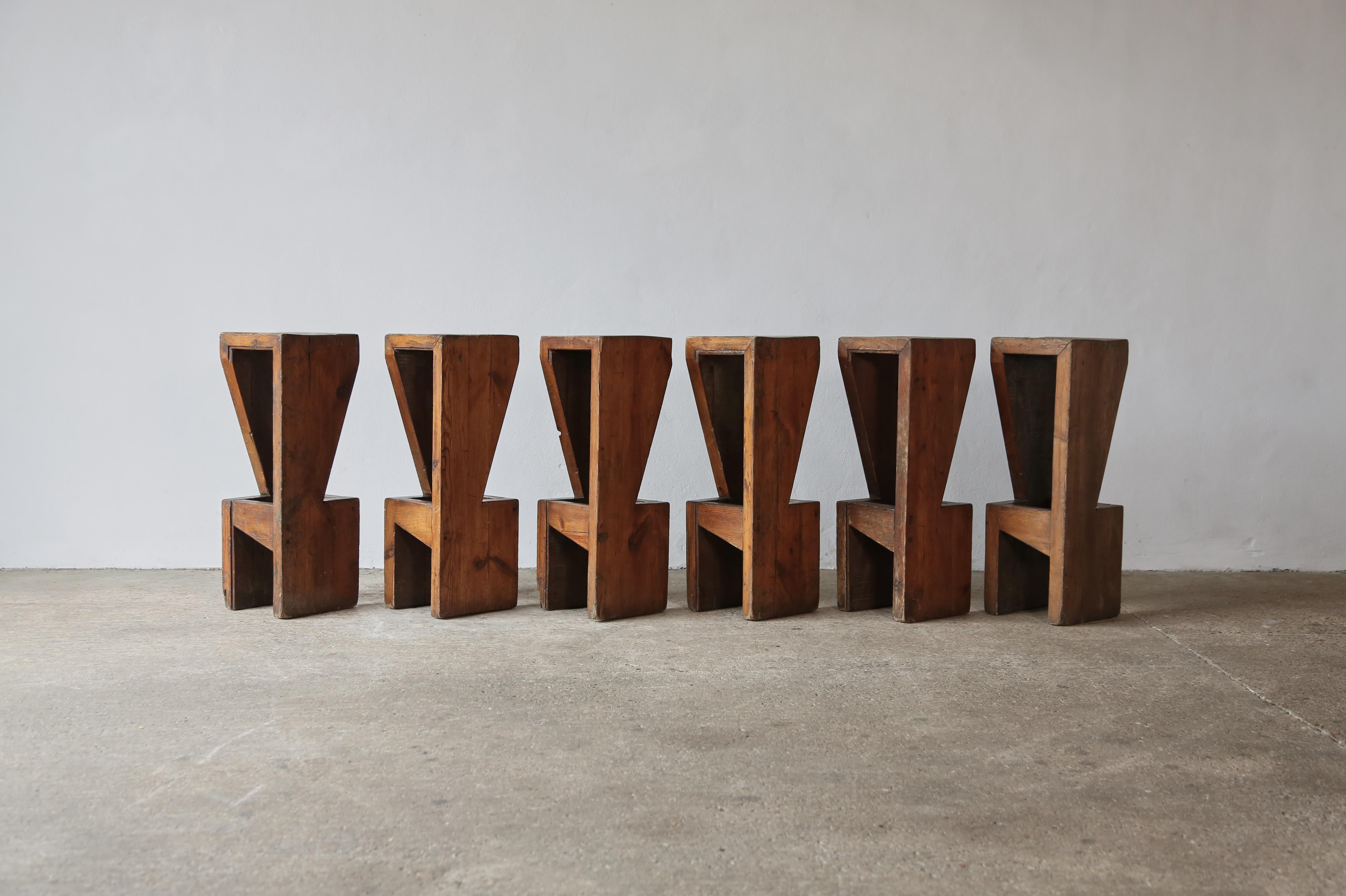 Set of Extraordinary Spanish Stools in Pine, 1960s For Sale at 1stDibs