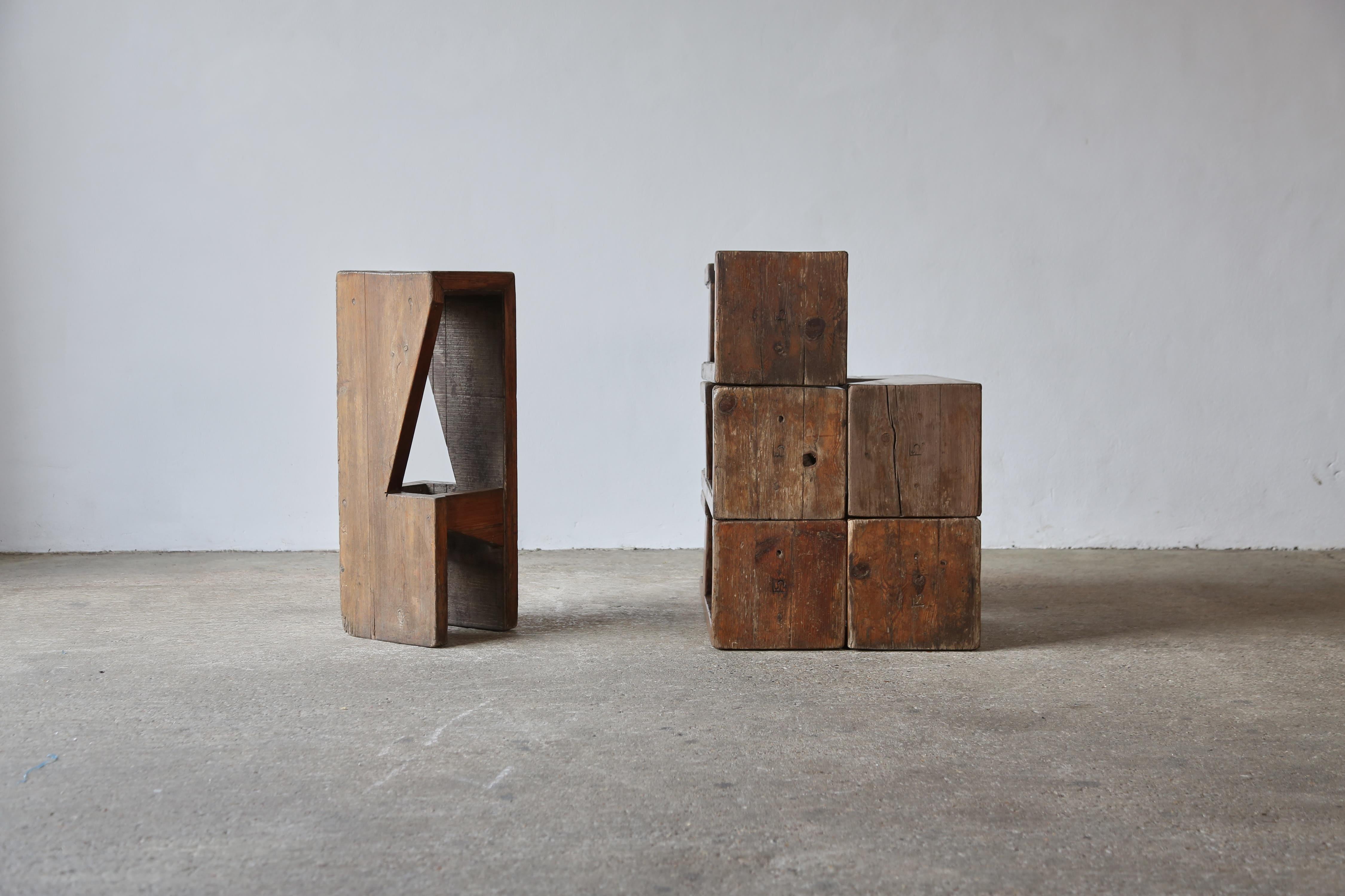 Set of Extraordinary Spanish Stools in Pine, 1960s For Sale at 1stDibs