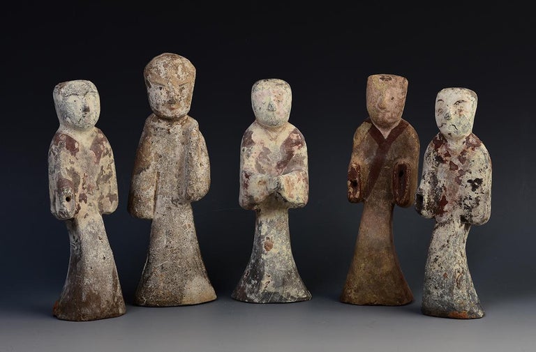 Set of Five Antique Han Dynasty Chinese Painted Pottery Figures of ...