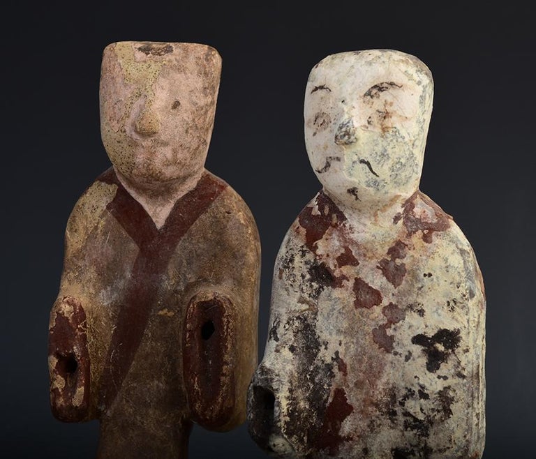 Set of Five Antique Han Dynasty Chinese Painted Pottery Figures of ...