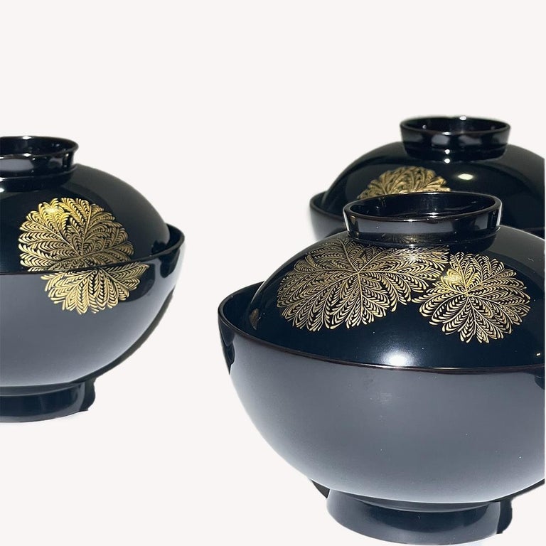 Set of Five Japanese Antique Maki-e Lacquer Bowls with Lid For Sale at ...