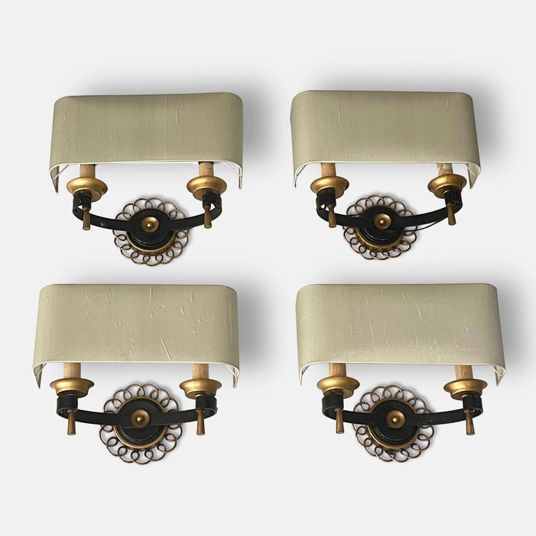 Set of Four 1940s French Wall Lights in the Style of Gilbert Poillerat ...