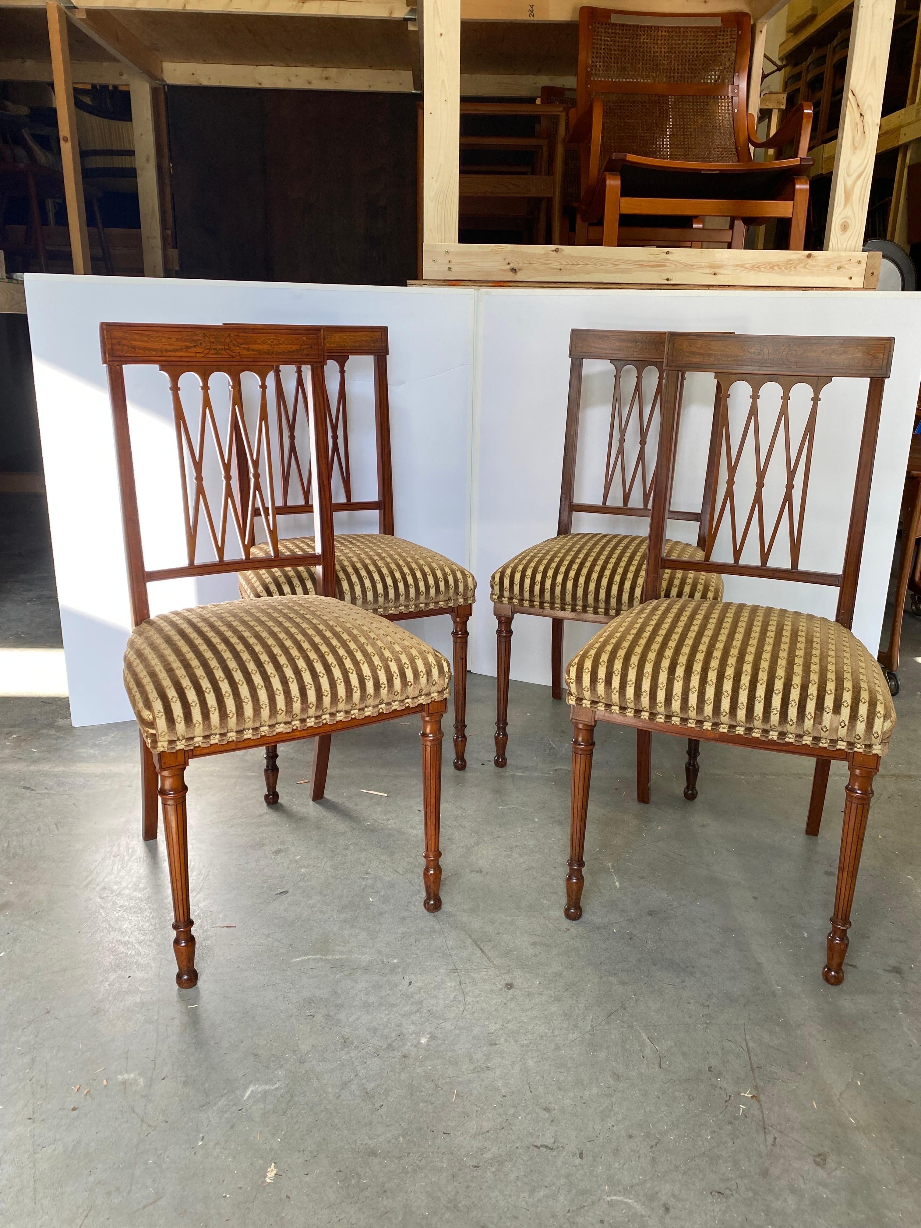 A Set of Four Antique Edwardian Inlaid Side Chairs For Sale at 1stDibs