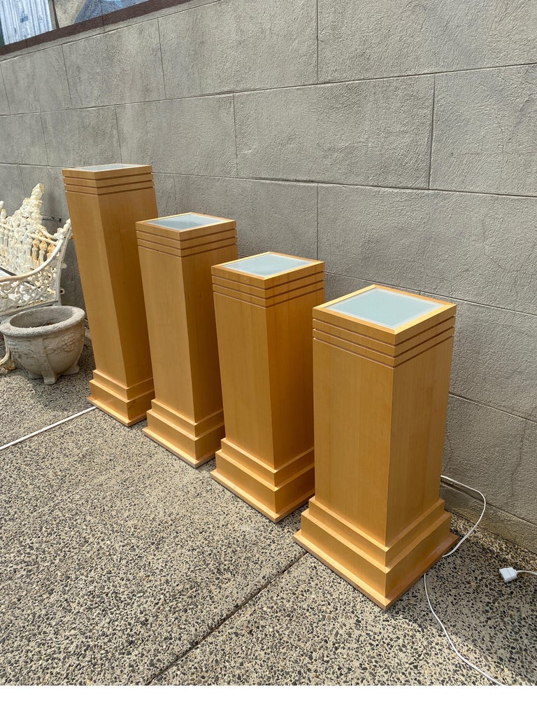 Set of Four Birch Lighted Museum Pedestals For Sale at 1stDibs