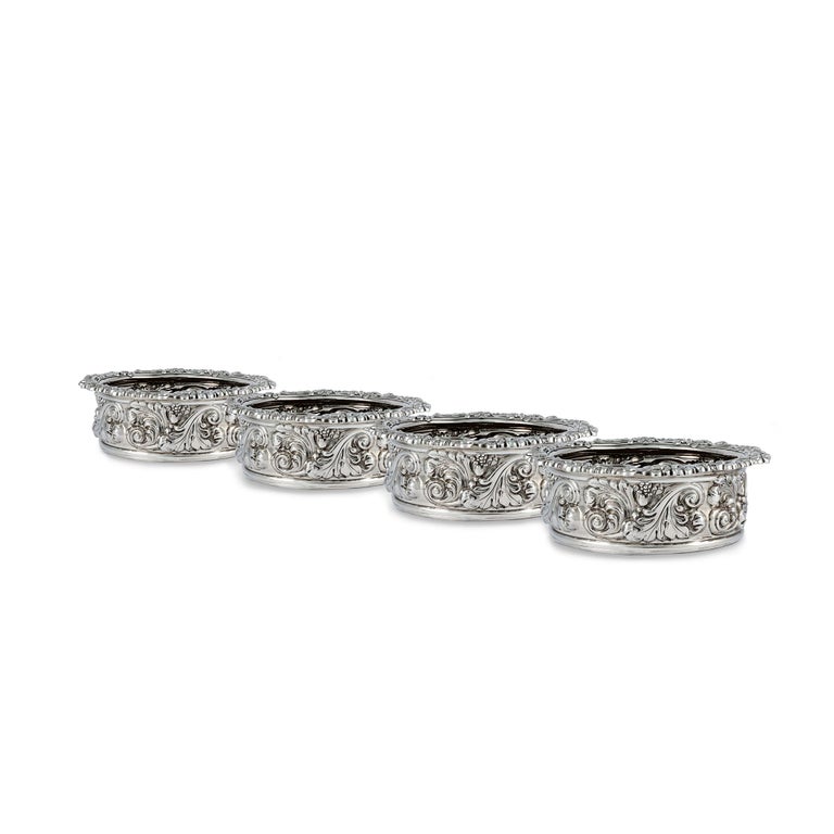 Set of Four George III Sterling Silver Wine Coasters For Sale at 1stDibs